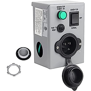 OPL5 Generator Power Inlet Box with Transfer Switch, Pre Punched Knockouts,15Amp 125V Weatherproof Generator Transfer Switch with Circuit Breaker for Generators Indoor and Outdoor Use, ETL Listed