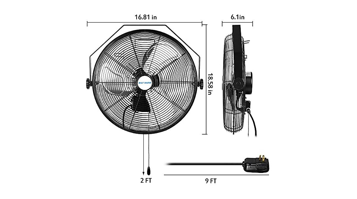 BILT HARD 3000 CFM 14 in. Outdoor Wall Mount Fan, 3-Speed Waterproof ...