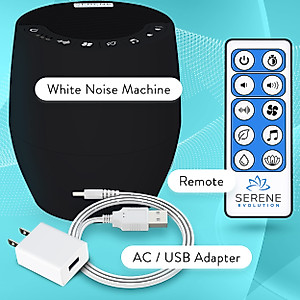 Serene Evolution White Noise Machine for Adults Sleeping or Baby, White Noise Machine for Office Privacy & Noise Cancelling, Sleep Music Machine for Adults, Fan, Ocean, Rain Sounds (60 Sounds, Black)