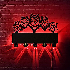 The Geeky Days Wildlife Wolf Wall Hanger Hook Wolf Family Black Wall Hooks Coat Hanger Bathroom Kitchen Key Hanger Key Hooks Rack with LED Backlight