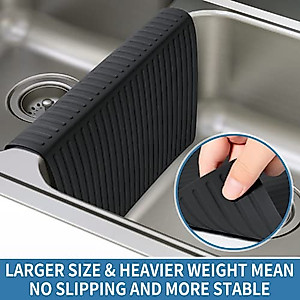 Bligli Silicone Sink Saddle, Large and Durable Sink Divider Mat with No Suction Cups, Kitchen Divided Sink Protector Mat for Glassware Dishes, Easy to Clean and No Smell, 11.8" x 18" (Black)