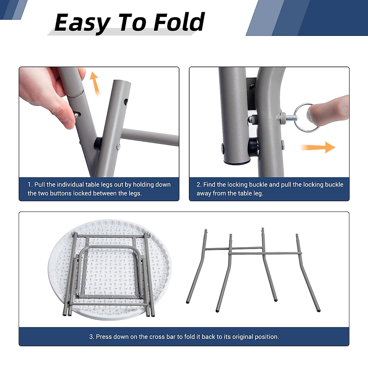 Byliable 32in Cocktail Folding High Top Table Bar Height Plastic Round Folding Table Indoor Outdoor with Removable Legs for Parties, Patio, Dining Room, Wedding