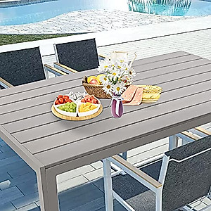 Dporticus Outdoor Patio 55" Rectangular Dining Table for 6 Metal Aluminum Frame with Grey Wood Look