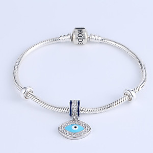 Blue Evil Eye Pendant Charms Original 925 Sterling Silver Dangle Charm with Clear CZ for Pandora European Bracelet (Blue Evil Eye)
