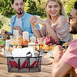 Maypes Utensil Caddy -Silverware Caddy for Parties, Spoon Holder, Buffet Organizer for Condiments, Napkin, Forks, Knives -Stainless Steel Flatware Caddy for Home, Picnics or Entertaining Evens (Black)