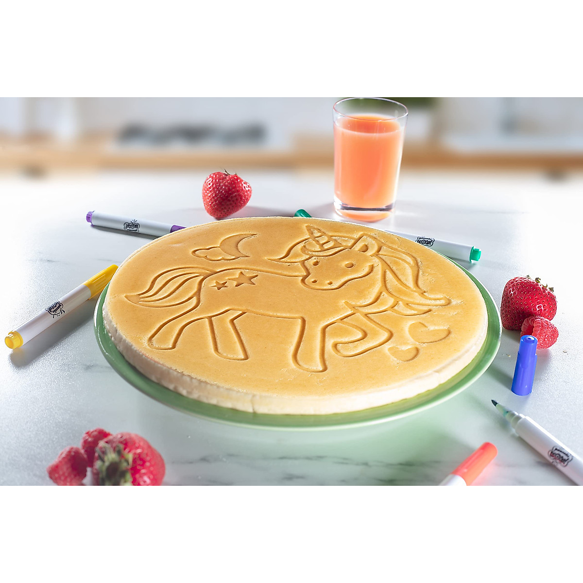 CucinaPro Large 10" Unicorn Pancake Pan - Nonstick Skillet with Set of 6 Edible Food Markers for Decorating Pancakes, Aluminum, Electric and Gas Stovetop Compatible