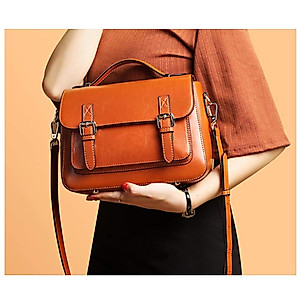 JeHouze Women's Genuine Leather Messenger Crossbody Medium Handbag Shoulder Vintage Purse (Brown)