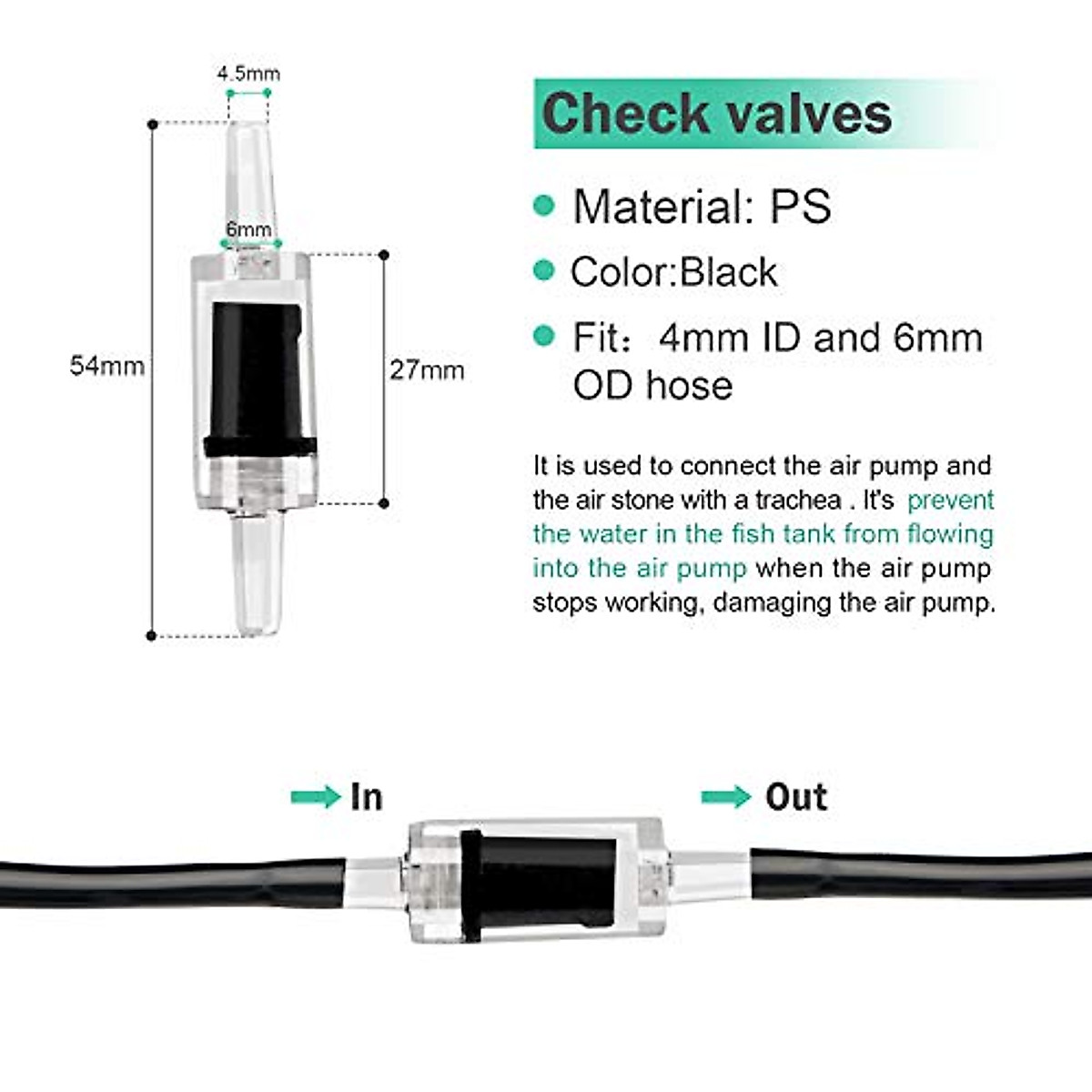 AquariumBasics 26.6 Feet Black Aquarium Soft Airline Tubing Hose Standard with 4 Air Stones,4 air Value Controller,4 Check Valves, 6 Suction Cups and 16 in Total for I,L,T,Y Shape Connectors