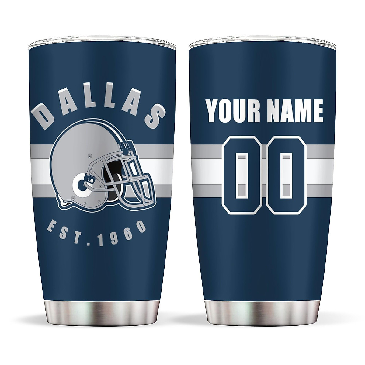 Custom Dallas Tumbler 20oz Stainless Steel with Lid & Straw Personalized Football Fans Gifts for Women Men Coffee Travel Mug Cup Add Name Number