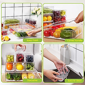 GODORIO Set of 10 Fridge Organizers, Stackable Refrigerator Organizer Bins with Lids, BPA-Free Fridge Organizers and Storage Clear Containers, Clear Plastic Pantry Storage Bins for Fruits, Vegetable