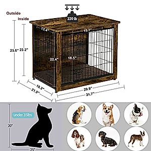 DWANTON Dog Crate Furniture with Cushion, Wooden Dog Crate Table, Double-Doors Dog Furniture, Indoor Dog Kennel, Dog House, Dog Cage Medium, 32.5" L