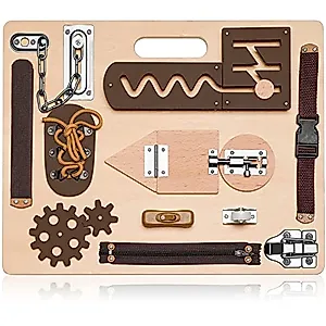 Montessori Busy Board for Toddlers, Wooden Sensory Toys, Preschool Learning Activities for Fine Motor Skills Travel Toy, Basic Life Skills Educational Gifts for 1 2 3 4 Years Old Kids Boys Girls