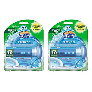 Scrubbing Bubbles Fresh Gel Toilet Cleaning Stamp, Rainshower, Dispenser with 6 Gel Stamps, 1.34 oz (Pack of 2)