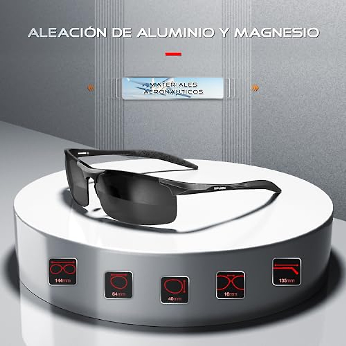 SIPLION Men's Polarized Sport Sunglasses - Ultra-Light Al-Mg Metal Frame for Driving boating fishing hiking - 8177 Black