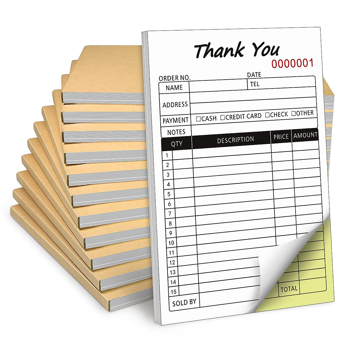 10 Pack Thank You Receipt Book, 2-Part Carbonless Sales Invoice Book with Cardboard for Small Boutique Business, (8.3x5.5 Inches, 50 Sets*10)