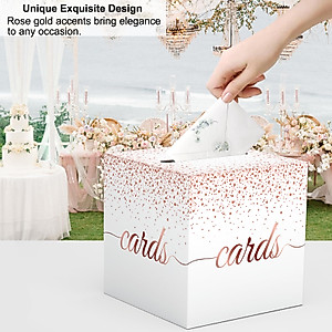QISOLIY Rose Gold Wedding Cards Box, Card Boxes for Wedding, Bridal Shower, Baby Shower, Birthday, Graduation, Engagement, Anniversary Quinceanera Decorations Party Money Box White and Rose Gold Box