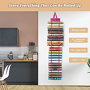 TDIFFUN Vinyl Organizer Storage with 48 Compartments, Hanging Vinyl Roll Holder Rack Wall Mount/Over The Door, Vinyl Carrying Holder Bag Gift Wrap Organizer for Craft (Pink)