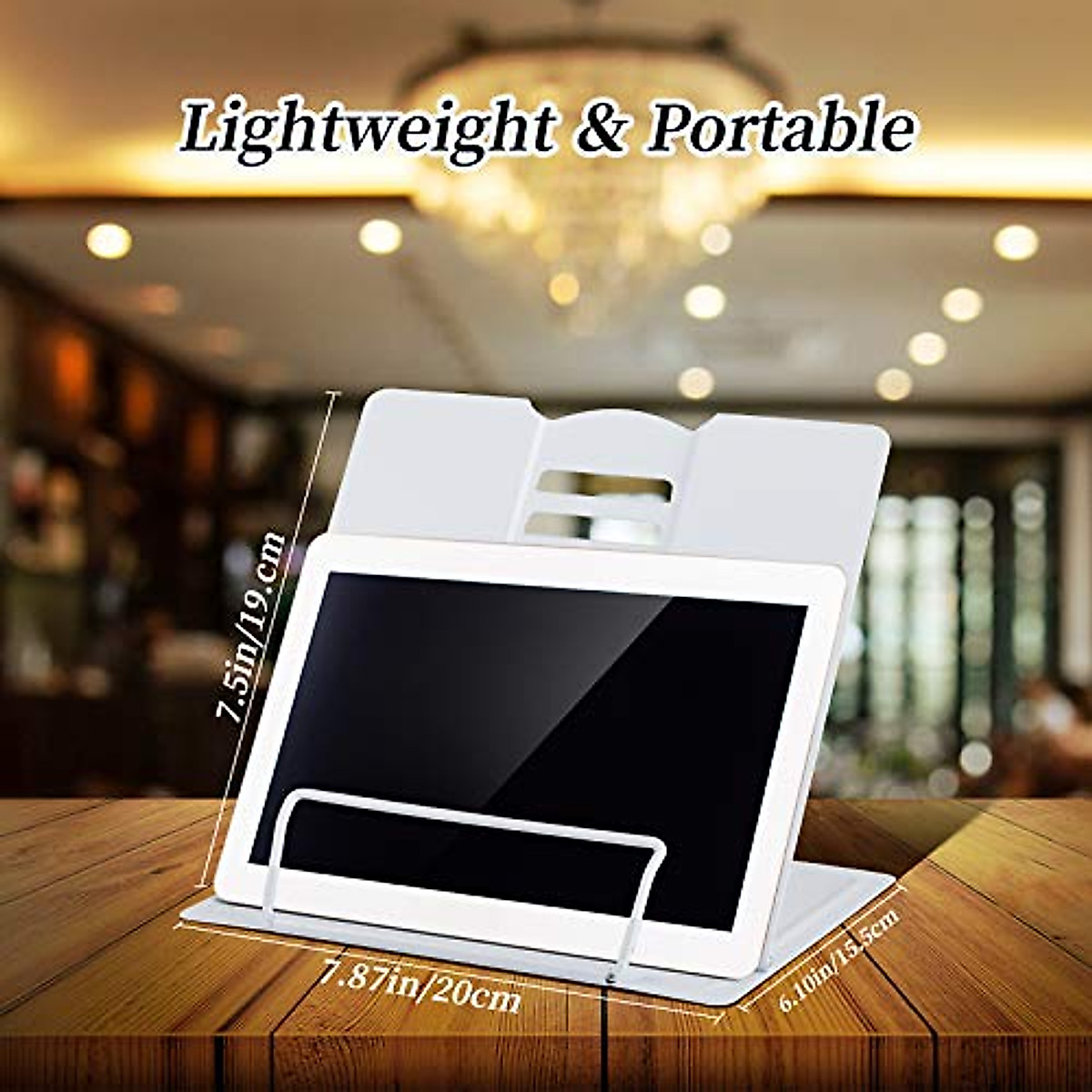 Blizzow Desk Book Stand Holders for Reading Hands Free, Durable Metal Adjustable Book Stand, Sturdy Lightweight Foldable Portable Bookstand -Cookbook, Recipe, Tablet, Music Book, Documents (White)