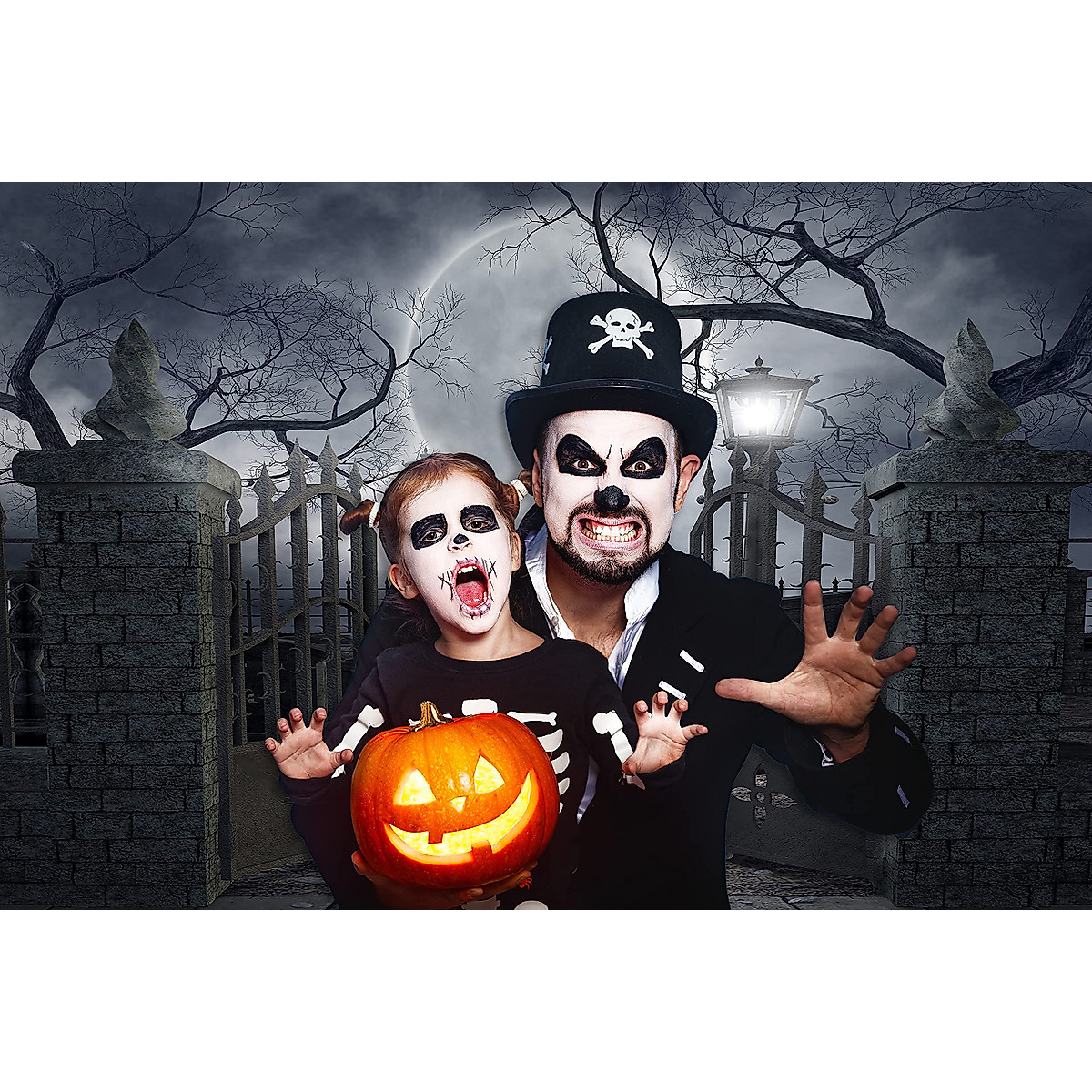 OUYIDA Halloween Night Full Moon Backdrop Gloomy Woods Graveyard Photography Background Horrible Cemetery Spooky Party Banner Halloween Party Decoration Photo Booth Props 7X5FT TP17F