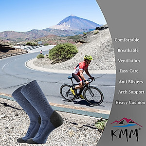 KMM Men's Merino Wool Cushion Crew Socks Moisture Wicking Control Medium Weight Warm for Outdoor Hiking Hike Trail Cycling(Denim L)