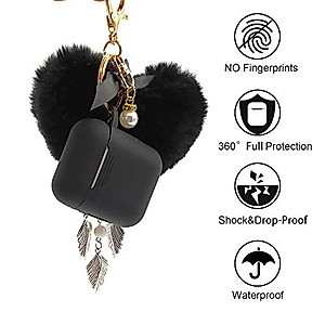 Silicone Skin and Cover Case Adorable Anti-Loss Replacement Fits for Apple AirPods 2/1 Charging Case Drop Proof Airpod Case with Elegant Fluffy Heart Shaped Fur Ball Dream Catchers Keychains