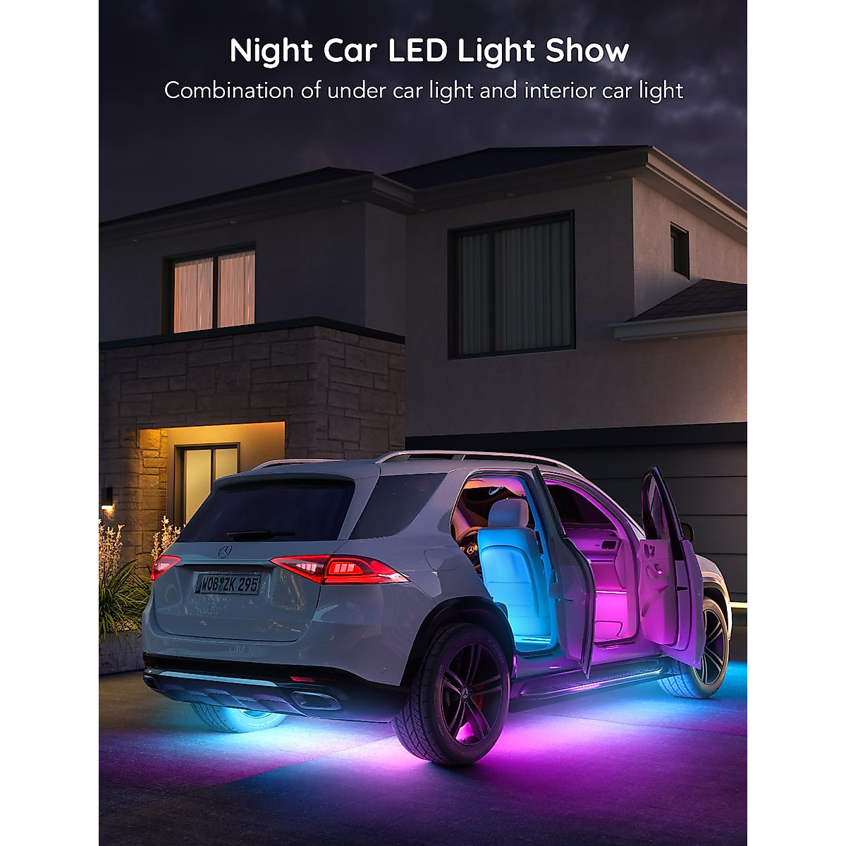 Govee Underglow Car Lights, 4 pcs RGBIC Smart LED Lights with 16 Million Colors and 10 Scene Modes with App Control, 2 Music Modes for Cars, SUVs, Trucks, DC 12-24V
