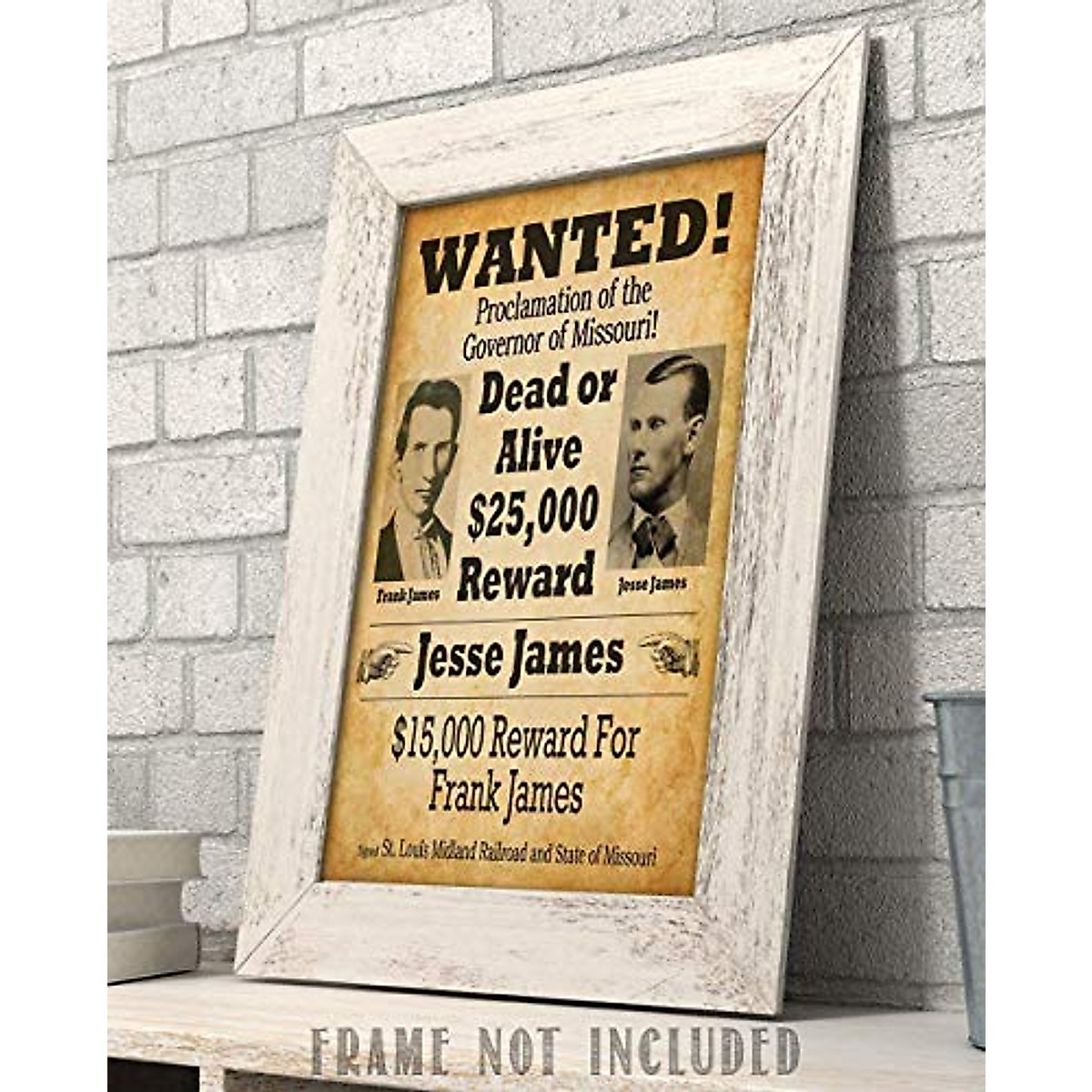 Jesse James Wanted Art Print- 11x14 Unframed Print - Makes a Great Man Cave Decor and Gift Under $15 for Westerns Fans