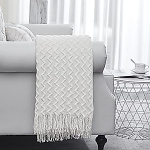 Lunarose Throw Blanket for Couch,Soft Cozy Knit Blanket,Lightweight Decorative Throw for Sofa Chair Bed Travel and Living Room-All Seasons Suitable (50"x60", White-Wave)