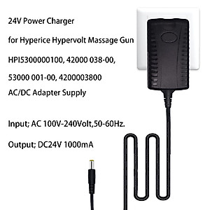 24V Power Charger for Hyperice Hypervolt Massage Gun HPI5300000100, 42000 038-00,53000 001-00, 4200003800 AC/DC Adapter Supply