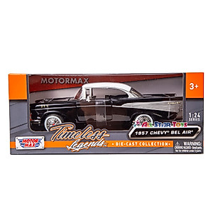 1957 Chevy Bel Air, Black - Motormax Premium American 73228 - 1/24 Scale Diecast Model Car