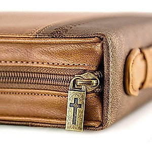 OBIE BLUE Faux Leather Bible Cover- Bundle w/Bookmark and Gel Highlighter. John 14:16, for Men and Woman (Large)