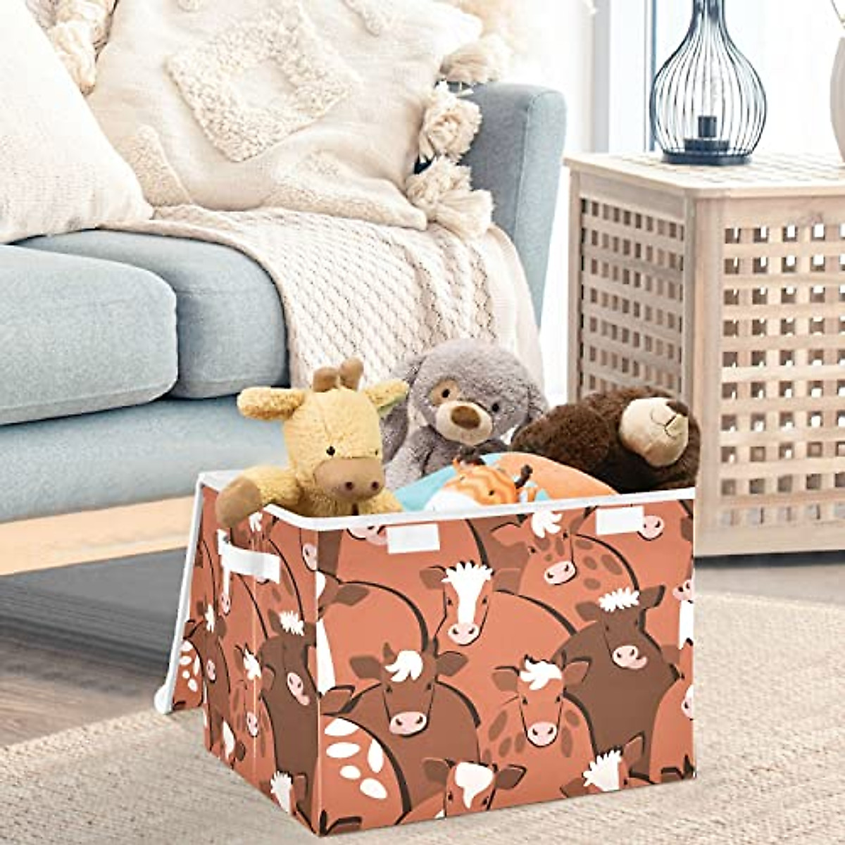 CaTaKu Cartoon Cow Animals Storage Bins with Lids and Handles, Fabric Large Storage Container Cube Basket with Lid Decorative Storage Boxes for Organizing Clothes
