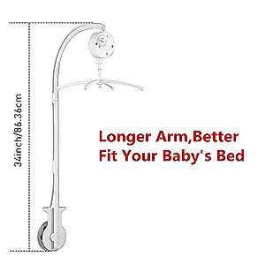 Urvoo 34 Inch Baby Crib Mobile Bed Bell Holder with Music Box,Adjustable Holder DIY Arm Bracket Nut Screw