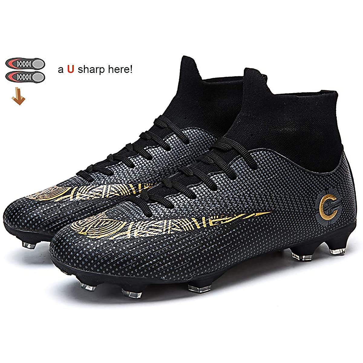 LIAOCXF Mens Football Boots Cleats FG Soccer Shoes Spikes for Competition/Training Boy's Sneakers Black