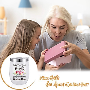 Only The Best Aunts Get Promoted To Godmother Coffee Mug, Aunt Godmother Gift for Mother's Day, Birthday, Christmas,Thanksgiving Day, 12 oz Wine Tumbler with Lid Straw and Brush
