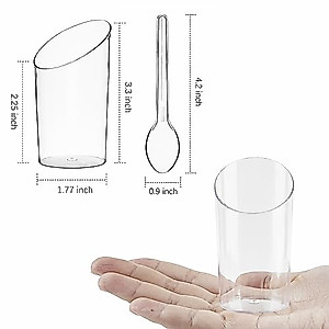 TOFLEN 50 Pack Mini Dessert Cups with Spoons - 2.2 oz Clear Plastic Parfait Cups Reusable Party Serving Cups for Appetizers - Round Slanted Dessert Shot Glasses