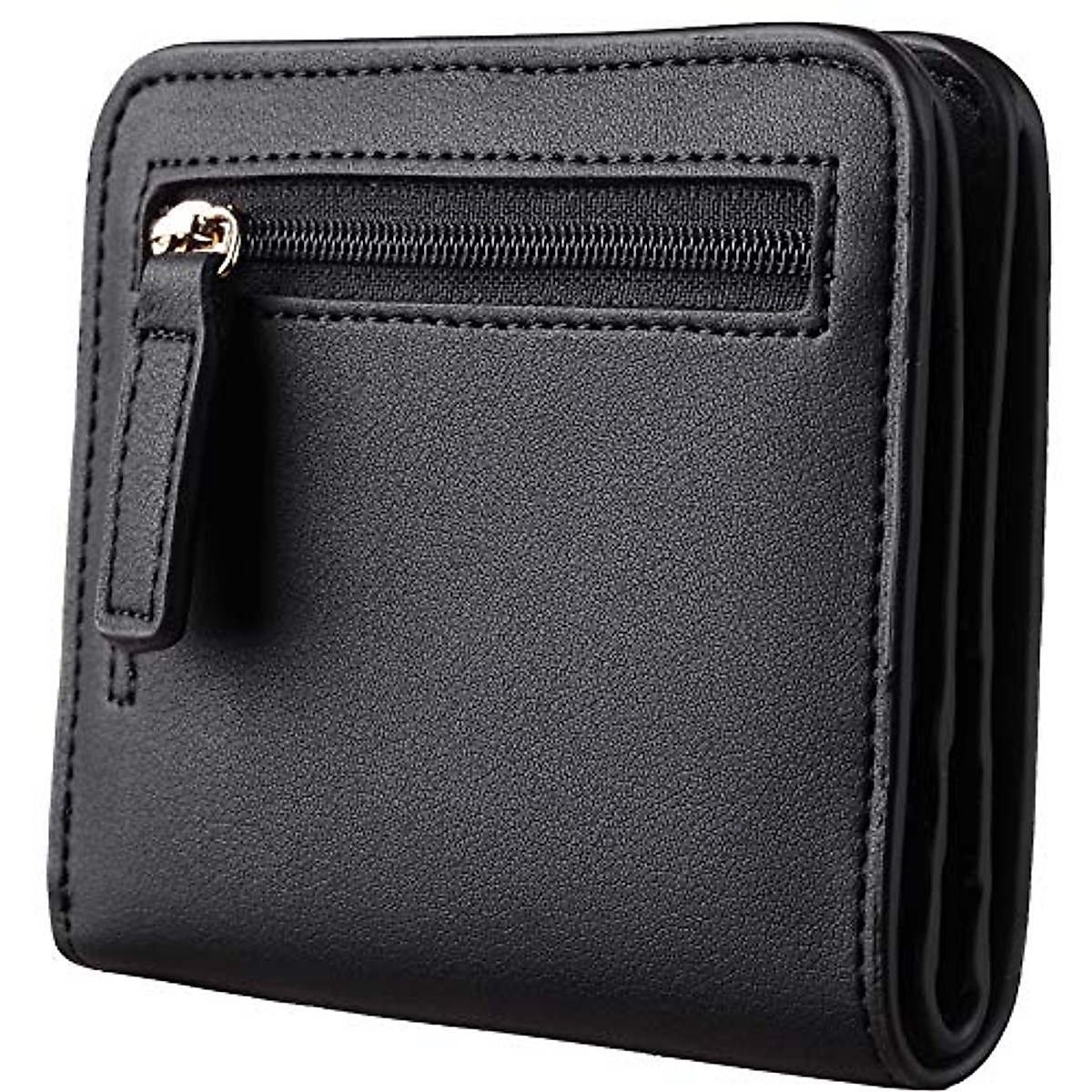 Toughergun Womens Rfid Blocking Small Compact Bifold Luxury Genuine Leather Pocket Wallet Ladies Mini Purse with ID Window (01 ReNapa Black)
