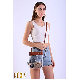 Clear Flat Cross Body Bag Women Single Shoulder Bag for Stadium Approved (Brown)