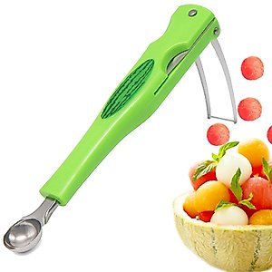 JAYVAR Watermelon Cutter Slicer, 3 in 1 Melon Baller Scoop Set, Fruit Scooper Knife for Dig Pulp Separator, Watermelon Knife for Ice Cream Melon Kitchen Gadget