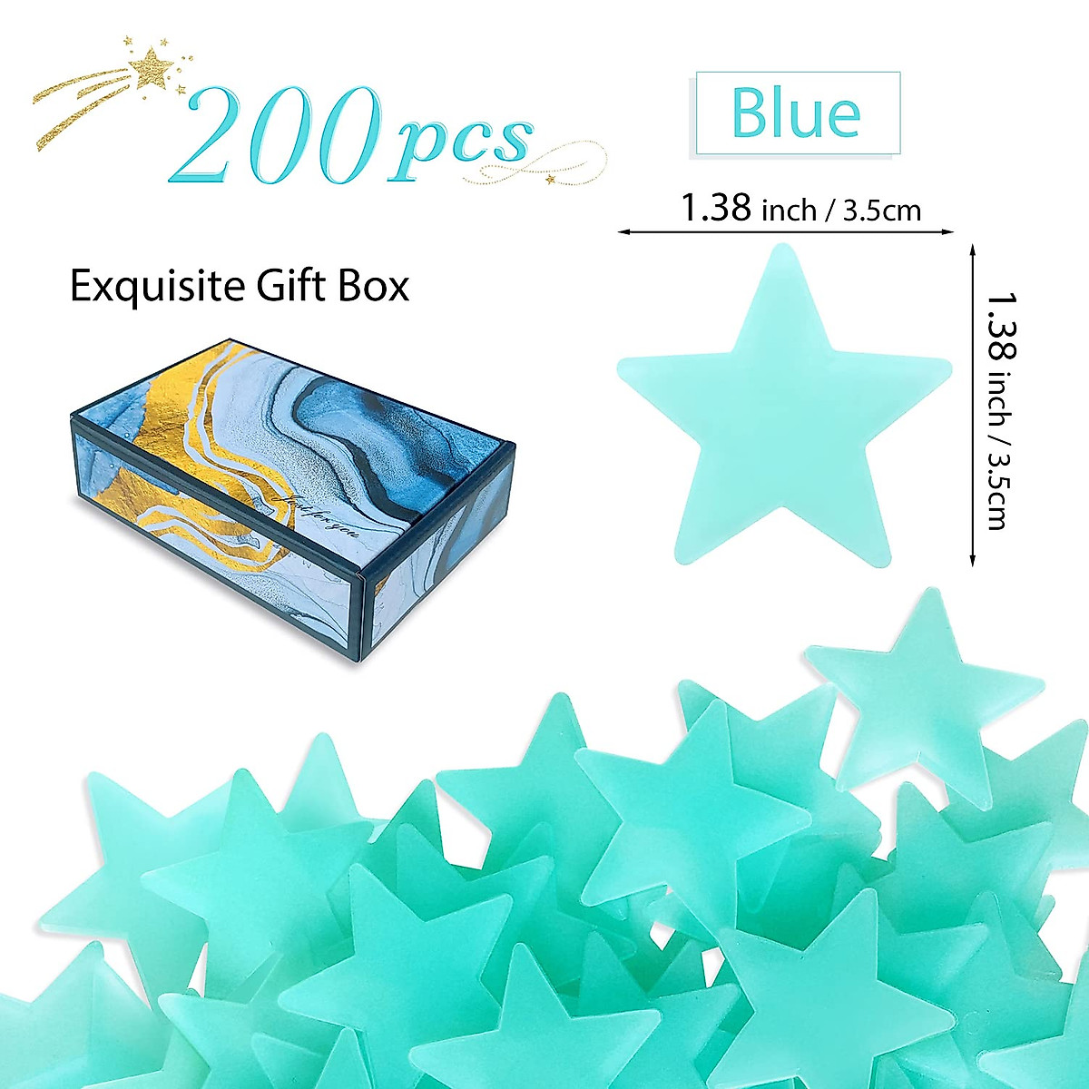 Glow in The Dark Stars Blue 200 Pcs Luminous Stickers Ceiling Stars Fluorescent Wall Stickers Decor 3D Murals Decals for Home Wall Decorate Adhesive Dots Starry Sky Kids Boys Baby Bedroom Decorations