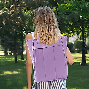 Puffy Tote Bag Backpack for Women, 15.6 Inch Convertible Backpack Tote Waterproof, Lightweight Computer Laptop School Backpack Bookbag Casual Daypack for Girls Ladies Teacher College Student, Purple