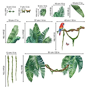 wondever Palm Leaf Wall Stickers Tropical Leaves Green Plant Peel and Stick Wall Art Decals for Living Room Bedroom TV Background (W:52 inches)