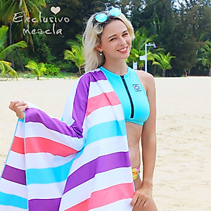 Exclusivo Mezcla 4 Pack Oversized Microfiber Quick Dry Beach Towels for Adults, Lightweight Sand Free Cabana Stripe Pool Travel Camping Towel with Bag (Multi, 35"X70")