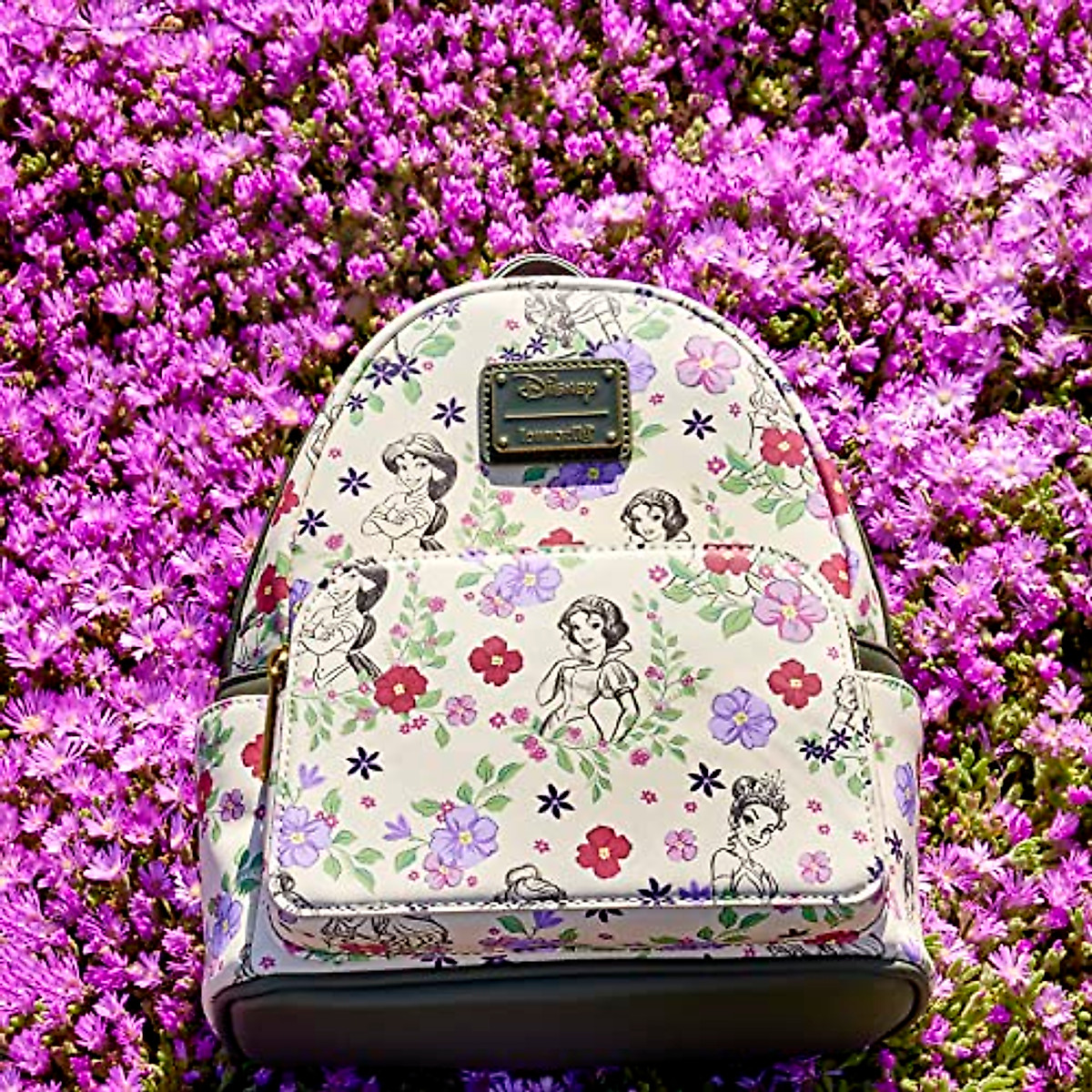 Loungefly Disney Princesses Sketch Floral All Over Print Womens Double Strap Shoulder Bag Purse