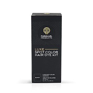 Parallel Products - Luxe Color (Black) - Cream Hair Dye - 25mL - Tint for Professional Spot Coloring - With Cream Developer, Mixing Dish and Application Brush - Covers Grey Hair - Root Touch Up