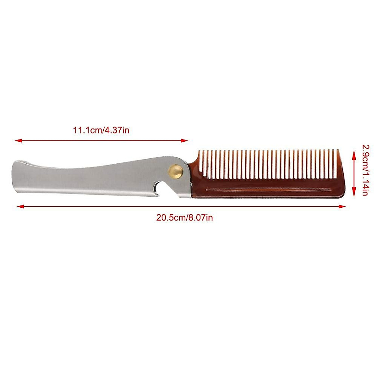 Beard Comb, Natural Wood Mustache Comb Folding Beard Comb for Combing Both Hair and Beard, 12x3.5x1cm