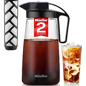 Mueller Cold Brew Coffee Maker, 2-Quart Heavy-Duty Tritan Pitcher, Iced Coffee Maker and Tea Brewer