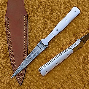 Smart & Sharp Custom Handmade Damascus Steel Hunting Knife / Skinning Knife SS-17401 ( White Resin) (White Resin)