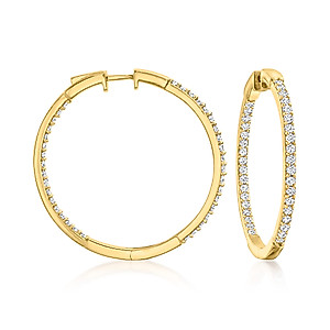 Ross-Simons 2.00 ct. t.w. Diamond Inside-Outside Hoop Earrings in 18kt Gold Over Sterling
