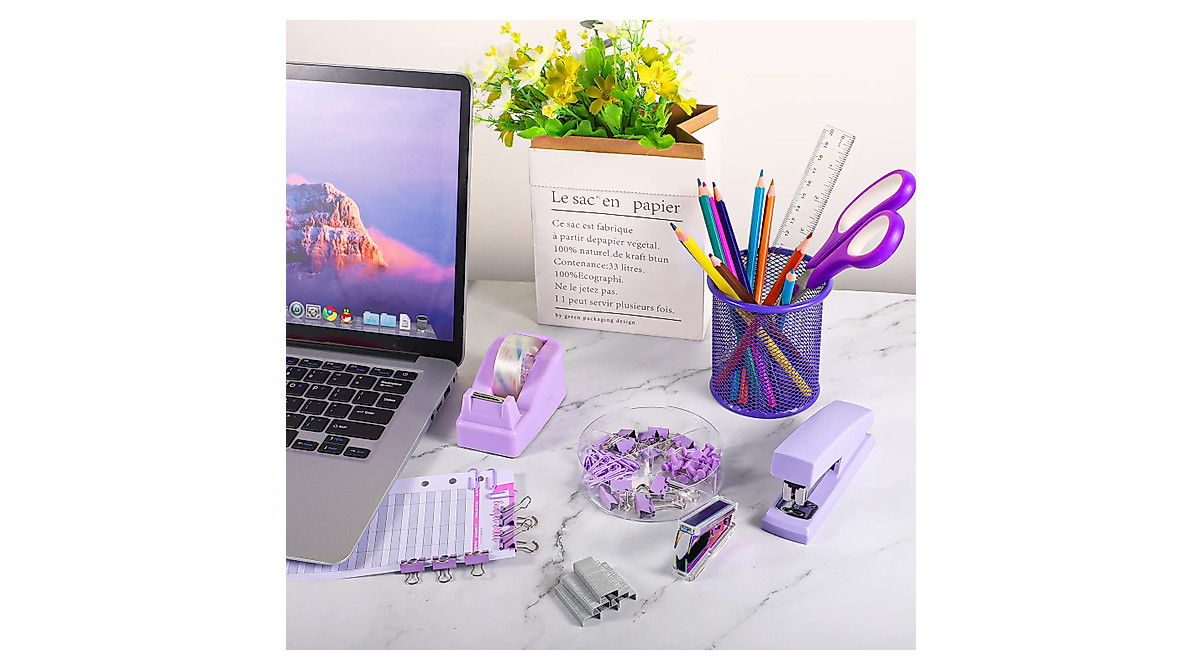 Purple Desk Accessories Set - Stylish Office Supplies